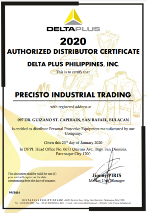 Delta Plus Distributor Certificate | PRECISTO INDUSTRIAL TRADING